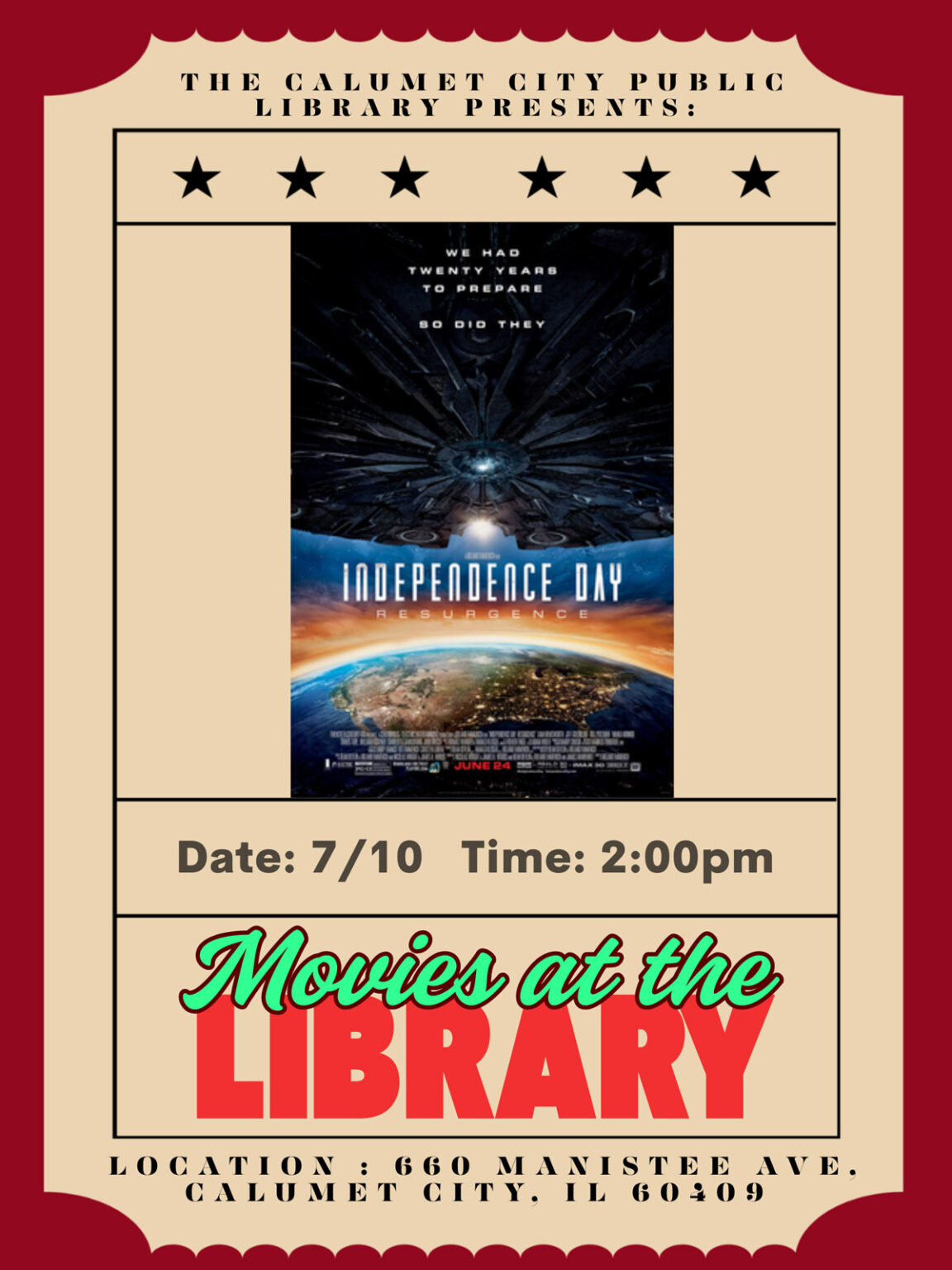 Movie Screening Independence Day - Calumet City Public Library