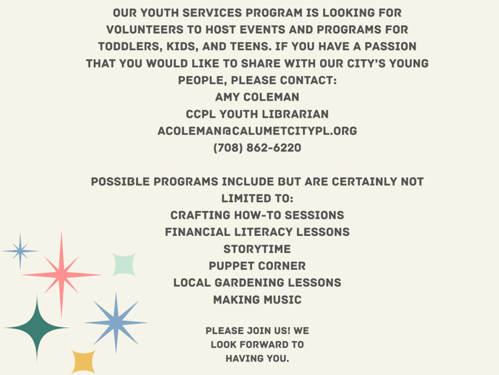 Volunteer To Lead A Class - Calumet City Public Library