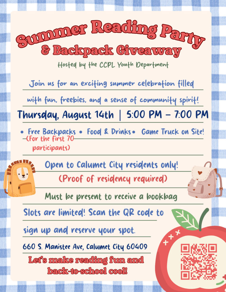 Summer Reading Party & Backpack Giveaway - Calumet City Public Library